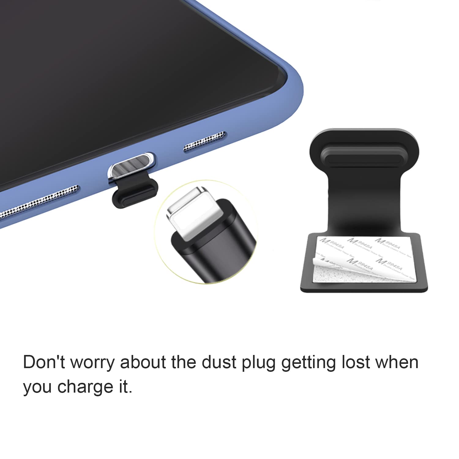 2 Pack Phone Anti Dust Plugs, Black Ultra-Thin Flat Design Anti Lost Silicone Soft Flexible Protects Charging Port Dust Cover Compatible with iPhone Lightning (Black)