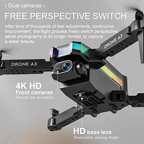 A3 Drone with Dual 4K HD Camera, WIFI FPV Real-Time Transmission, Auto Return, Follow Me, Headless Mode, 3D Flips, Remote Controller Video Extended with Backpack & Accessories Kit
