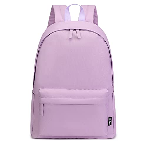 abshoo Lightweight Casual Unisex Backpack for School Solid Color Boobags (Light Purple)