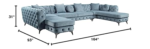 Acme Atronia Fabric Upholstered Tufted Sectional with 7 Pillows Deep Green