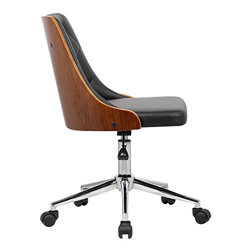 Armen Living Diamond Office Chair in Black Faux Leather and Chrome Finish