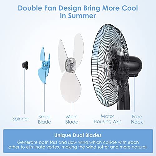COSTWAY Pedestal Fan, 18-Inch Adjustable Height Fan, 3-Speed Digital Control, Timer, LCD Display, Double Blades, Remote Control, Quiet Oscillating Stand Fan for Home, Office, Bedroom