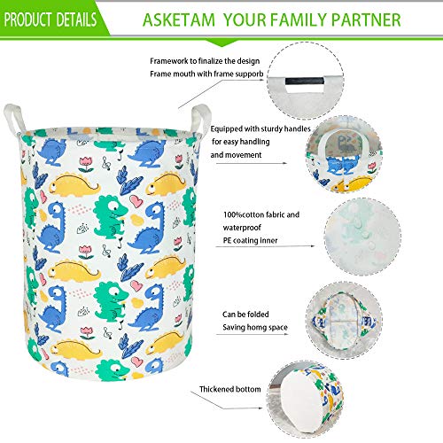 ASKETAM Baby Laundry Hamper, Cartoon Dinosaur, Durable, Large Capacity, Lightweight, Portable, Waterproof