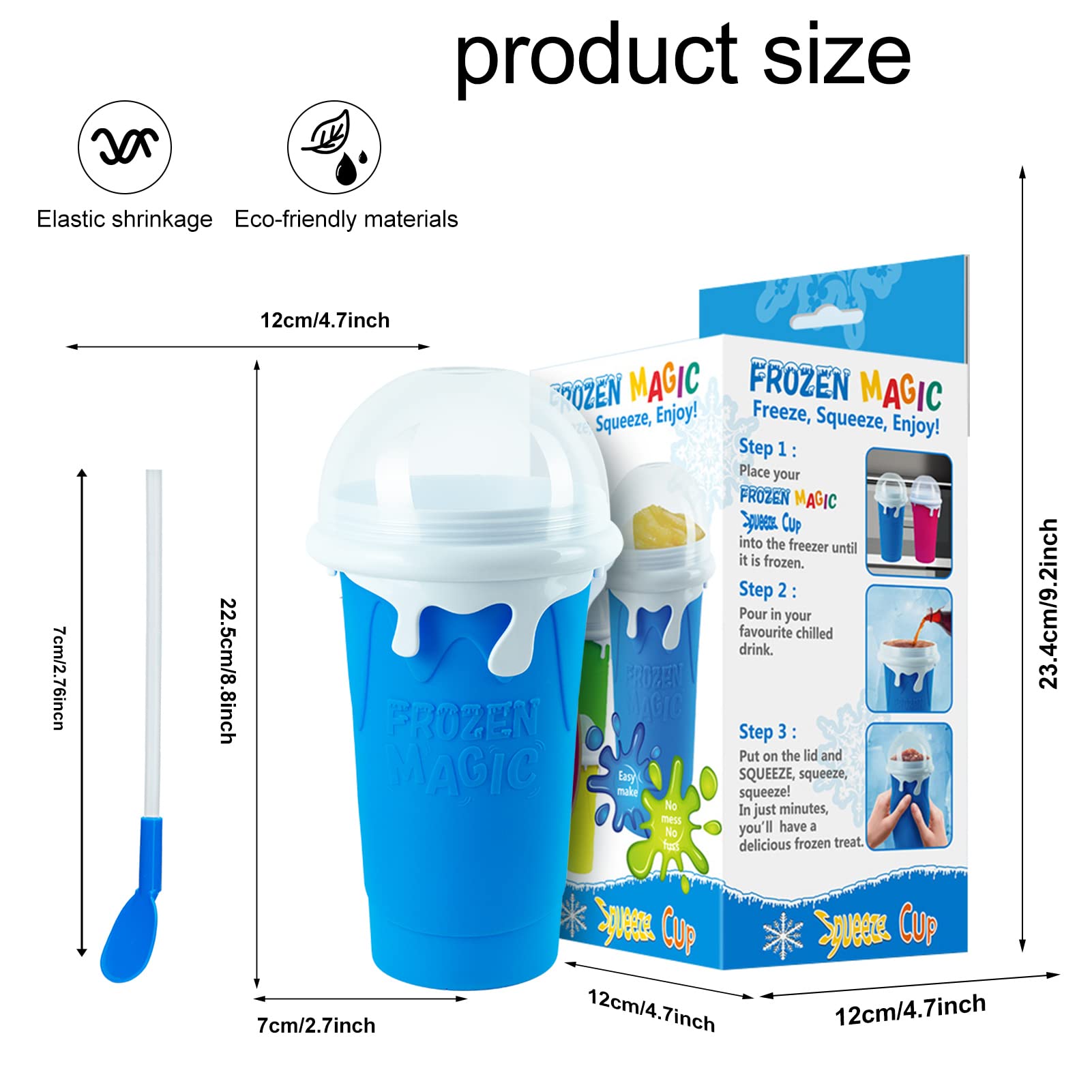 2Pcs Slushie Maker Cup, Quick Frozen Magic Cup Silicone Slushy Cup 500ml Smoothies Squeeze Cup with Lid for Cola, Milk Shake, Fruit Juice