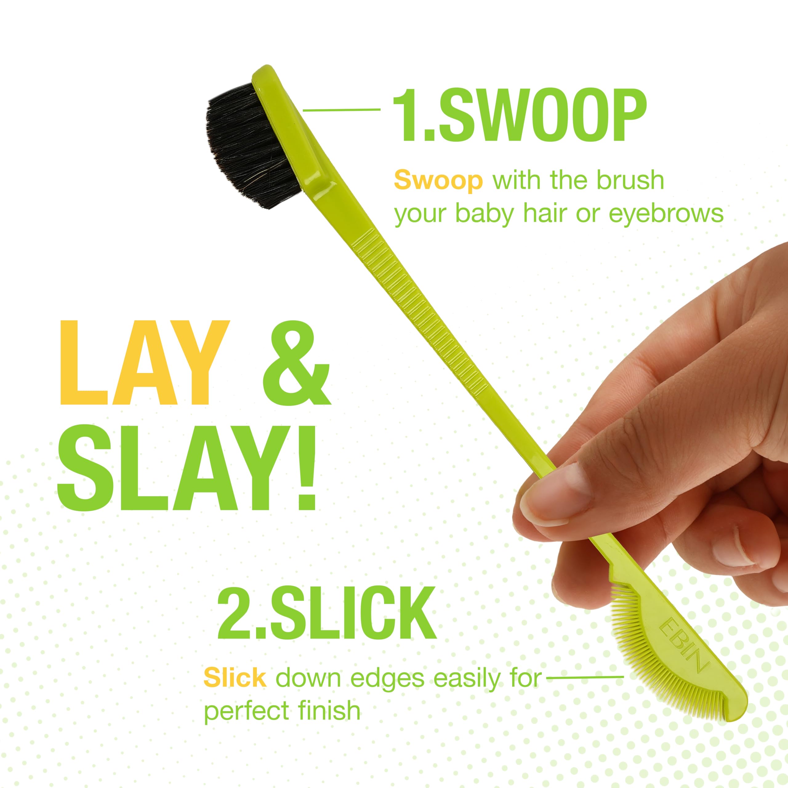 EBIN NEW YORK 24 Hour Edge Tamer Brush 2-in-1 Brush & Comb 3pack – Swine Bristle, Dual-ended, No Flaking, Styling Tool | Regular, Hard, Extreme
