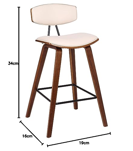 Armen Living Fox Multi Color Option Faux Leather Kitchen Barstool with Walnut Wood Frame and Black Powder Coated Footrest, 26" Counter Height, Cream,LCFOBAWACR26