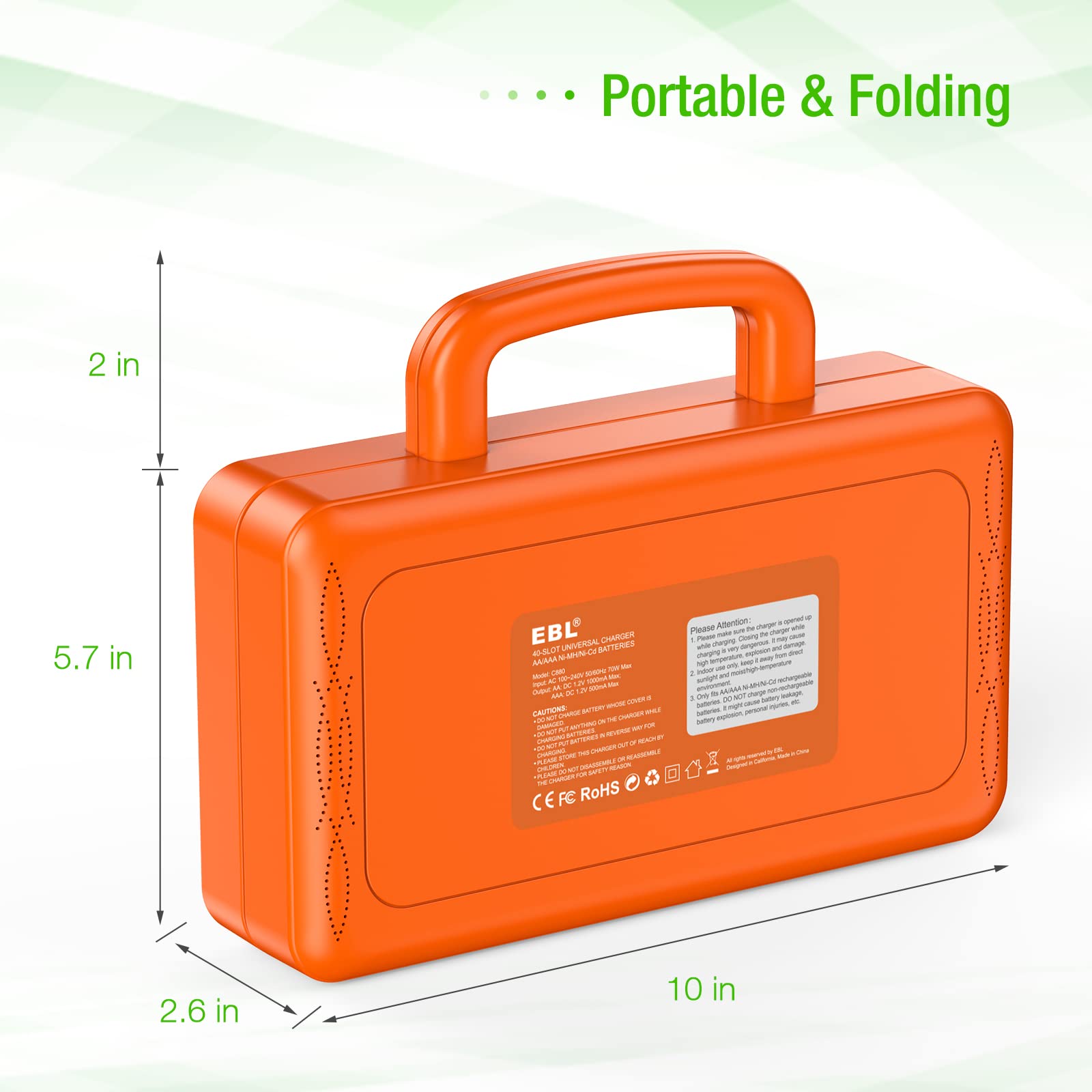 EBL 40Slot Battery Charger for 1/2/3...19/20/21...38/39/40 pcs AA AAA Rechargeable Batteries - Advanced Multiple Battery Charger - Handle Design(Batteries not Included)