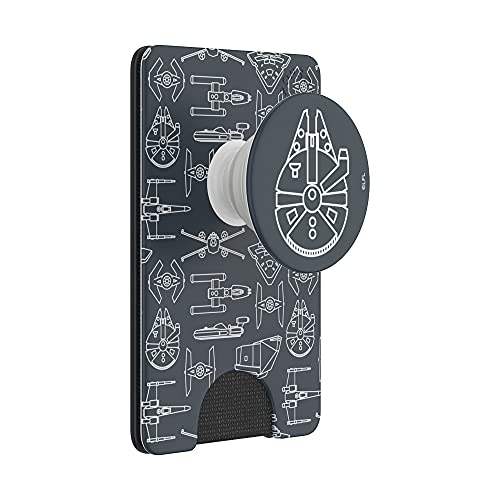 PopSockets Phone Wallet with Expanding Grip, Phone Card Holder, Wireless Charging Compatible, Star Wars - Millennium Falcon