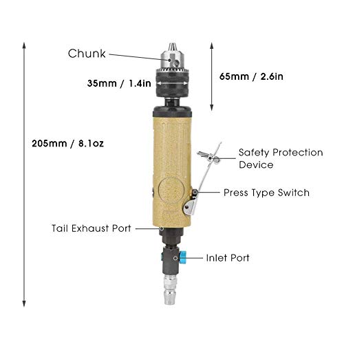 3/8" High Speed Straight Pneumatic Drill Set Power Reversible Air Drilling Tool with Adjustable Inlet Valve 22000rpm