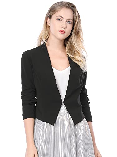 Allegra K Women Collarless Work Office Business Casual Cropped Blazer Small Black