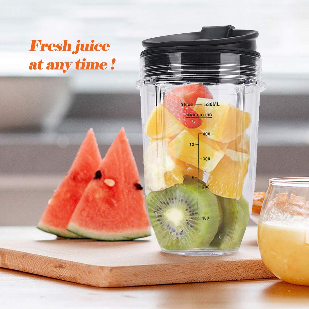 2 Pack 18 OZ Replacement Blender Cups with Sip N Seal Flip Lids Compatible with Nutri Ninja BL480 BL481 BL482 BL490 BL640 BL680 Auto-iQ 1000w Series and Duo Blenders