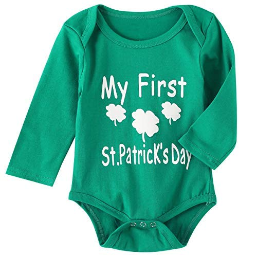 Aslaylme Baby Boy Girls St. Patrick's Day Outfit Newborn Saint Patrick's Day Clothes First St. Patrick's Day Bodysuit (Green, 3-6 Months)