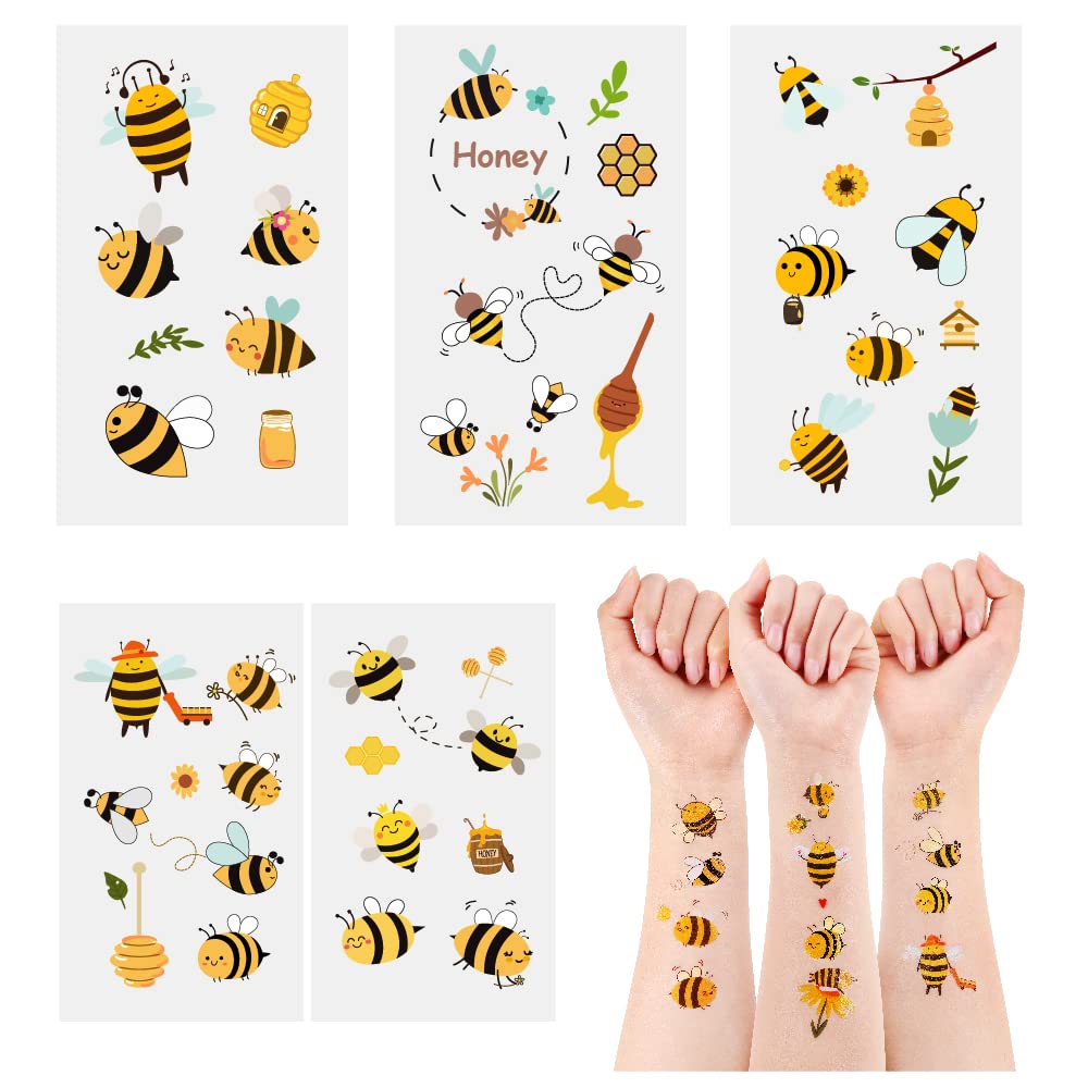 24 Sheets Bumble Bee Temporary Tattoos, Birthday Decorations Bee Party Favors