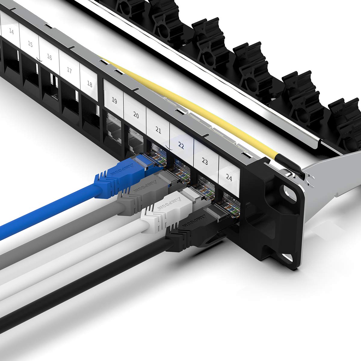 AMPCOM 24 Ports 1U Blank Keystone Patch Panel, 19 inch Rack or Wall Mount with Rear Cable Management Panel for Ethernet CAT5e/CAT6/CAT7, USB, HDMI