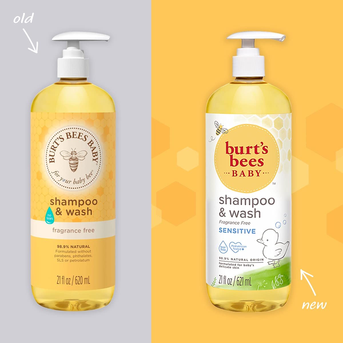 Burt's Bees Baby Shampoo & Wash, Sensitive Body Care, Unscented, Fragrance & Tear Free, All Natural, 21 Ounce