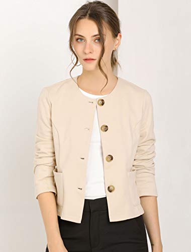 Allegra K Women's Fall Casual Jacket Elegant Button Front Work Office Blazer X-Small Beige