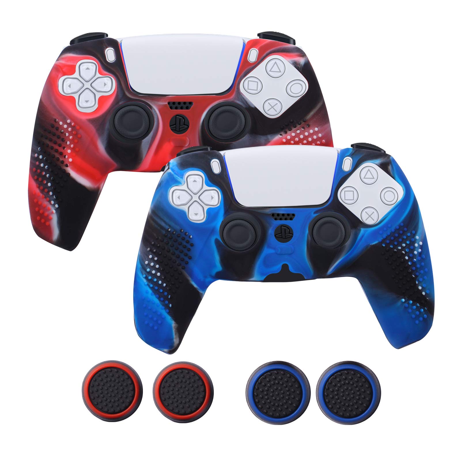 2 Pack PS5 Controller Grip Covers with 4 Thumb Stick Caps, Anti-skid Silicone Protective Cases for PlayStation 5 DualSense Wireless Controller with Silicone Joystick Caps in 2 Different Colors