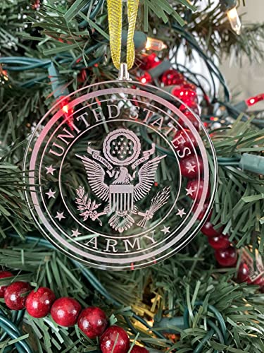 AE Sport US Army Christmas Ornament Glass Etched Hanging Pendant