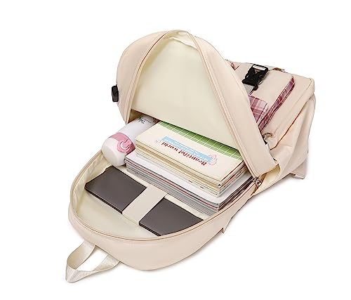 Acmebon Girl Roomy Fashion Laptop Backpack Casual Daily Backpack for Women Cream