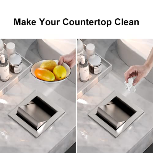 AEGIFT Trash Can Lid Square Trash Chute Built-in Countertop Trash Grommet Stainless Steel Swing Lid Waste Chute for Kitchen & Bathroom