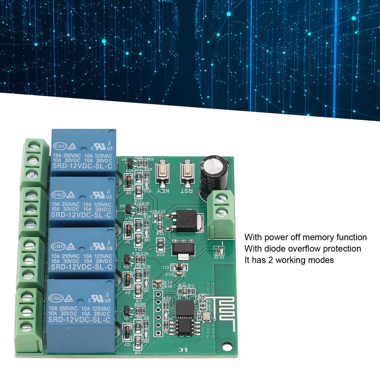 4 Channel Relay Module, ESP8266 Relay Board for Electronic Equipment (DC12V)
