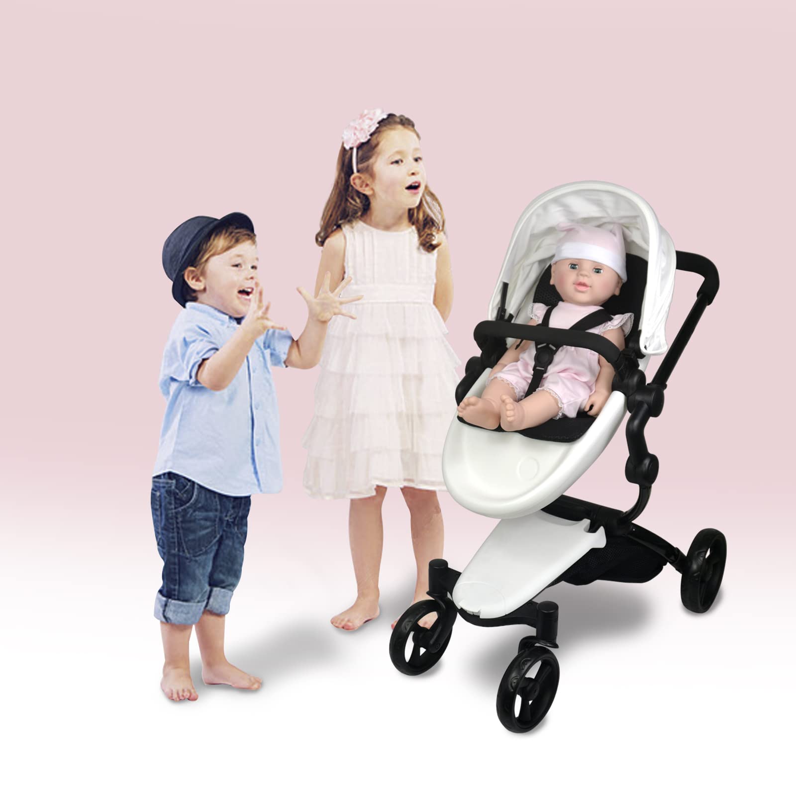 Anivia Luxury Baby Doll Stroller for 18" & 20" Girl Dolls - Doll Stroller with Folding Canopy, Mute Wheels and 2 Storage Baskets, Easy to Assemble