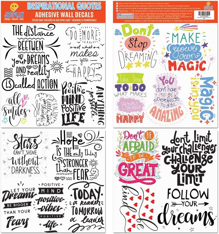 Inspirational Wall Decals for Classrooms and Room Décor- Reusable Inspirational Quotes Adhesive Wall Decals - Must Haves for Teachers, Classroom Essentials,Preschool, Elementary, Daycare, School