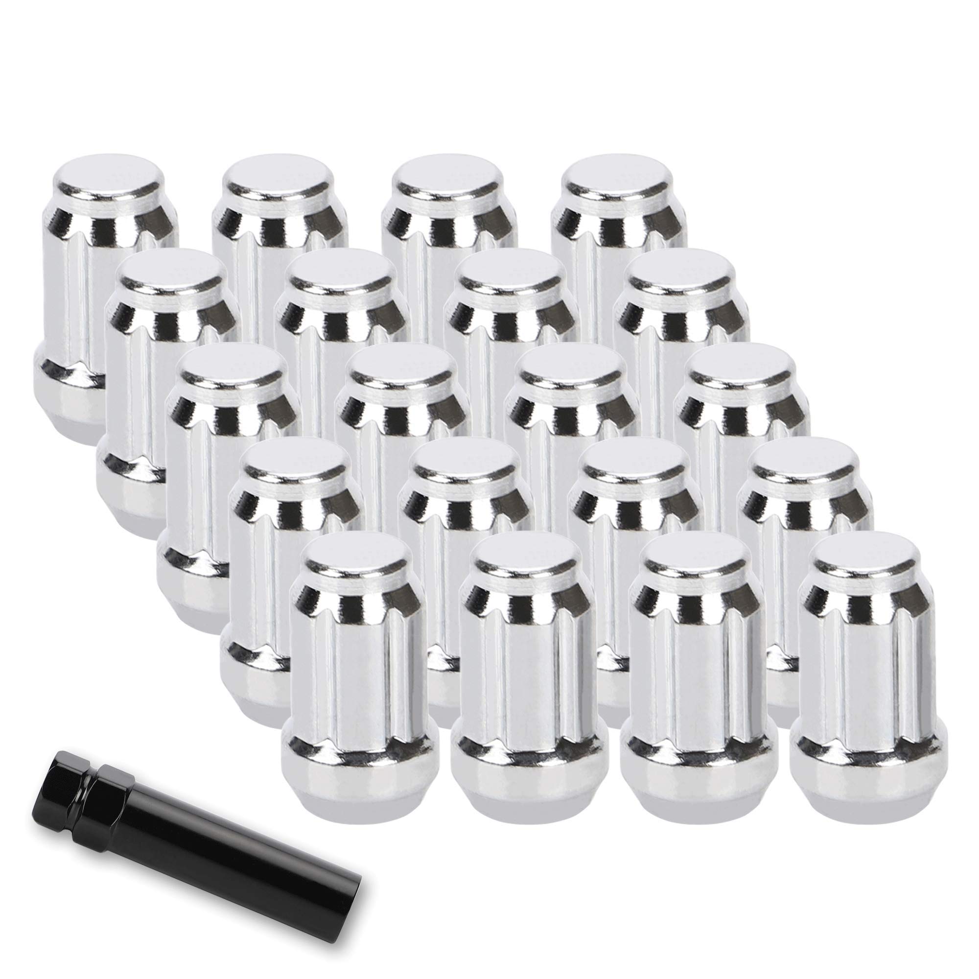 20PCS M12x1.5 Lug Nuts Chrome, 12mmx1.5 Spline Lug Nuts with 1 Socket Key for Accord Civic CR-V Compass Impala Escape Focus Lug Nuts Aftermarket Wheels