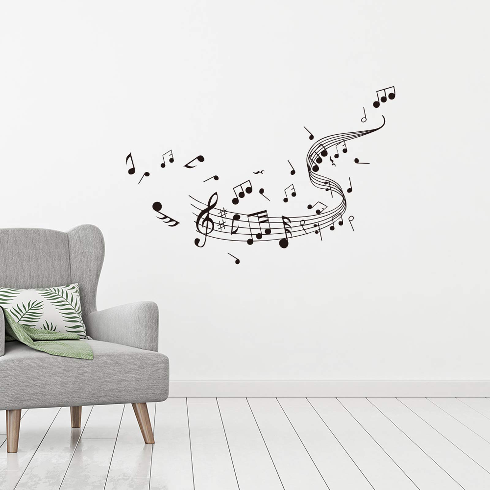 Music Notes Notation Band Wall Sticker Decal, Removable DIY Vinyl Art Mural Wallpaper Home Decor for Kids Bedroom Music & Dance Room Decorations(53×27inch / Black)