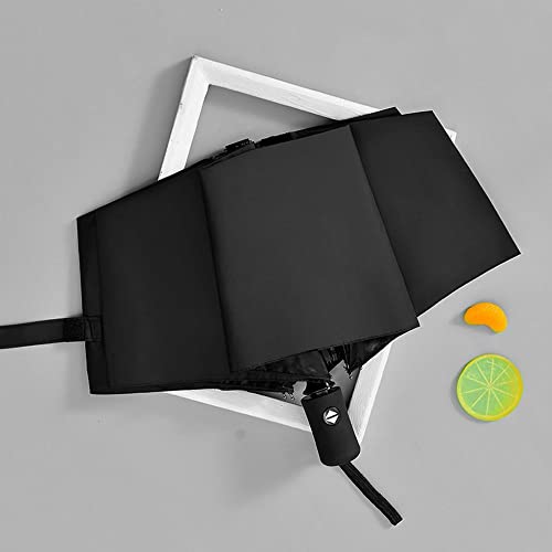 Automatic umbrella windproof travel umbrella windproof small lightweight sturdy steel shaft mini folding and portable backpack car purse men and women umbrella business solid color umbrella sun umbrella windproof umbrella (Vinyl Black)