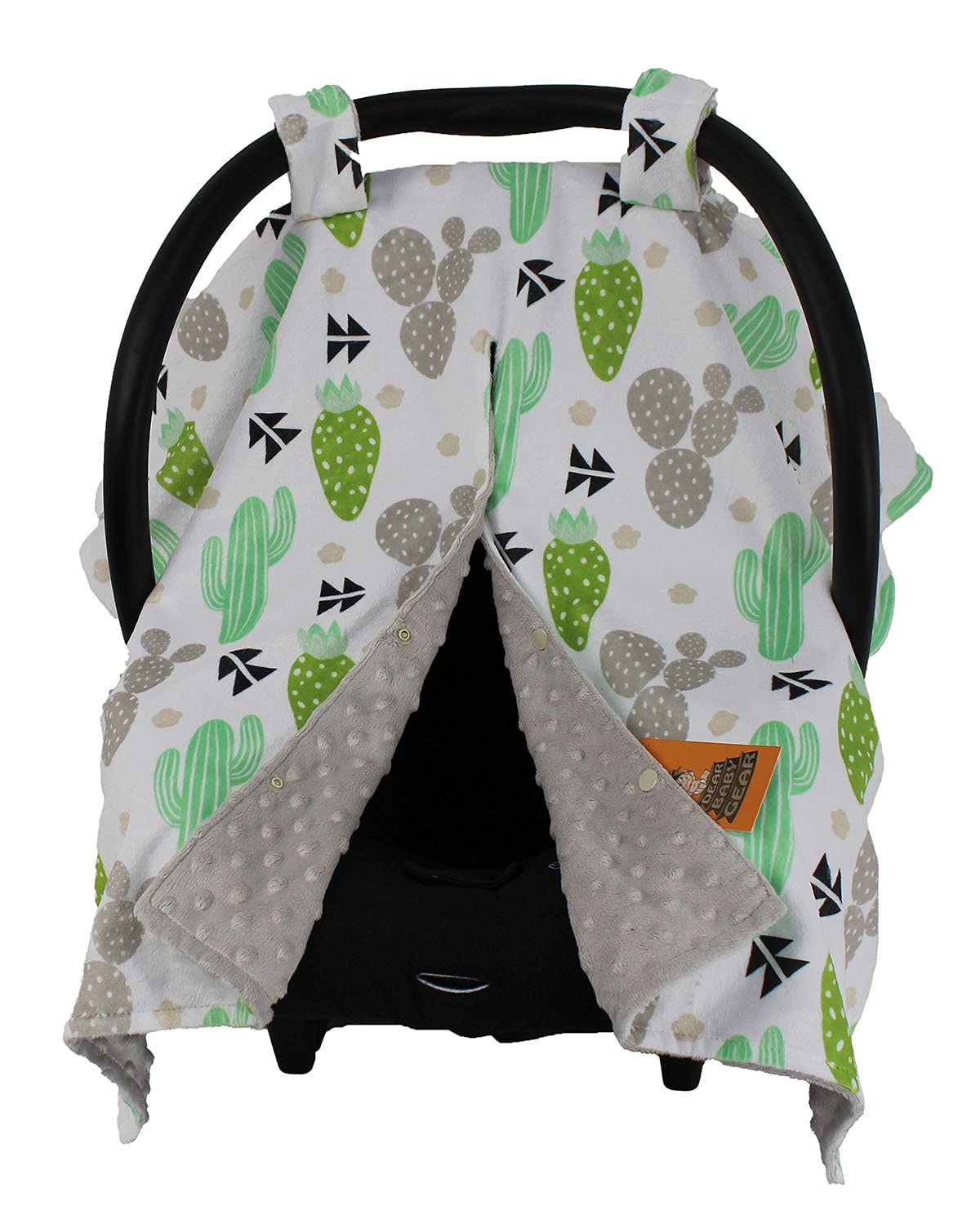 Dear Baby Gear - Baby Car Seat Canopy - Infant Car Seats Covers - Carseat Canopies for Boys and Girls - Toddler Carseat Cover with Snap Opening (CC- Cactus Cacti/Light Grey Dot 40"x30")
