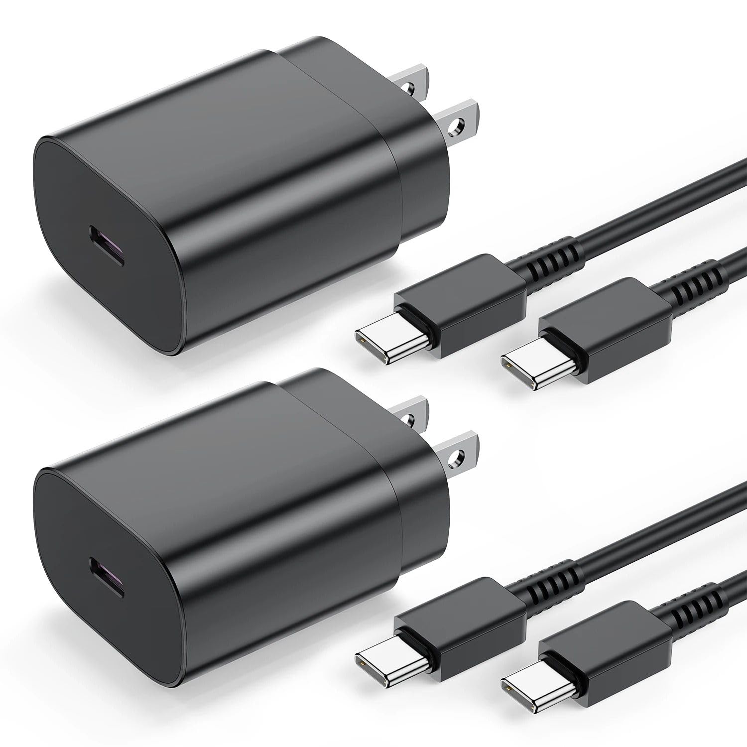 2 Pack 25w Samsung Super Fast Quick Wall Phone Charger with 2 Pack 6 Feet Type C Cable, for Galaxy Android S23 Ultra/S23/S23+/S22/S22 Ultra/S22+/S21 Ultra/S20 Ultra/Note 20/Note 10/Z Fold 3