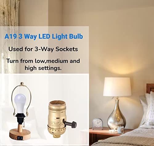 3 Way LED Light Bulb 50 100 150W Equivalent, Replacement Incandescent,A19 Light Bulb 5/10/15W 3000K Soft White E26 Medium Base, 4 Pack