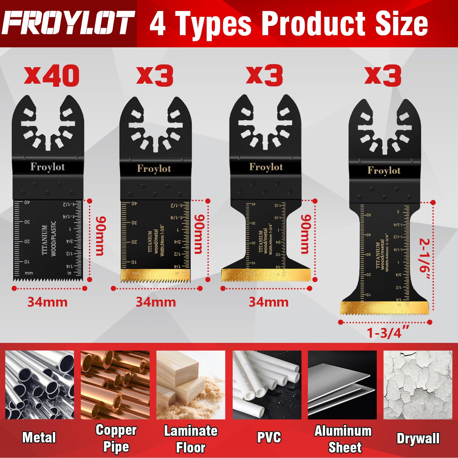 49pcs Titanium Oscillating Tool Blades High-Carbon Steel Multitool Blades, Universal Multi Tool Blades Kits for Metal Wood Cutting, Fit Dewalt Bosch Milwaukee Ryobi Rockwell Fein Makita