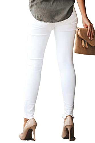 Allimy Women High Rise Stretch Jeans High Waist Ripped Distressed Ankle Skinny White Size 8