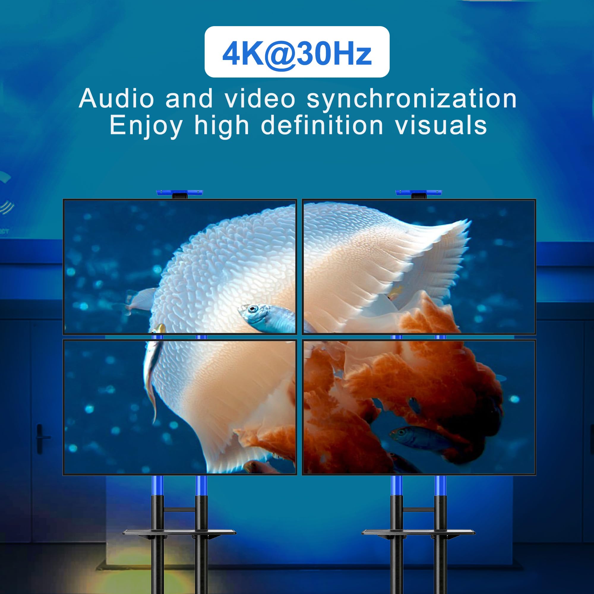 2x2 Video Wall Controller, 4K UHD Video Wall HDMI Splitter TV Wall Processor for 4 TV Splicing Display, 180 Degree Rotate and 8 Splicing Modes 2x2,1x2,1x3,1x4,2x1,3x1,4x1 with Remote Control