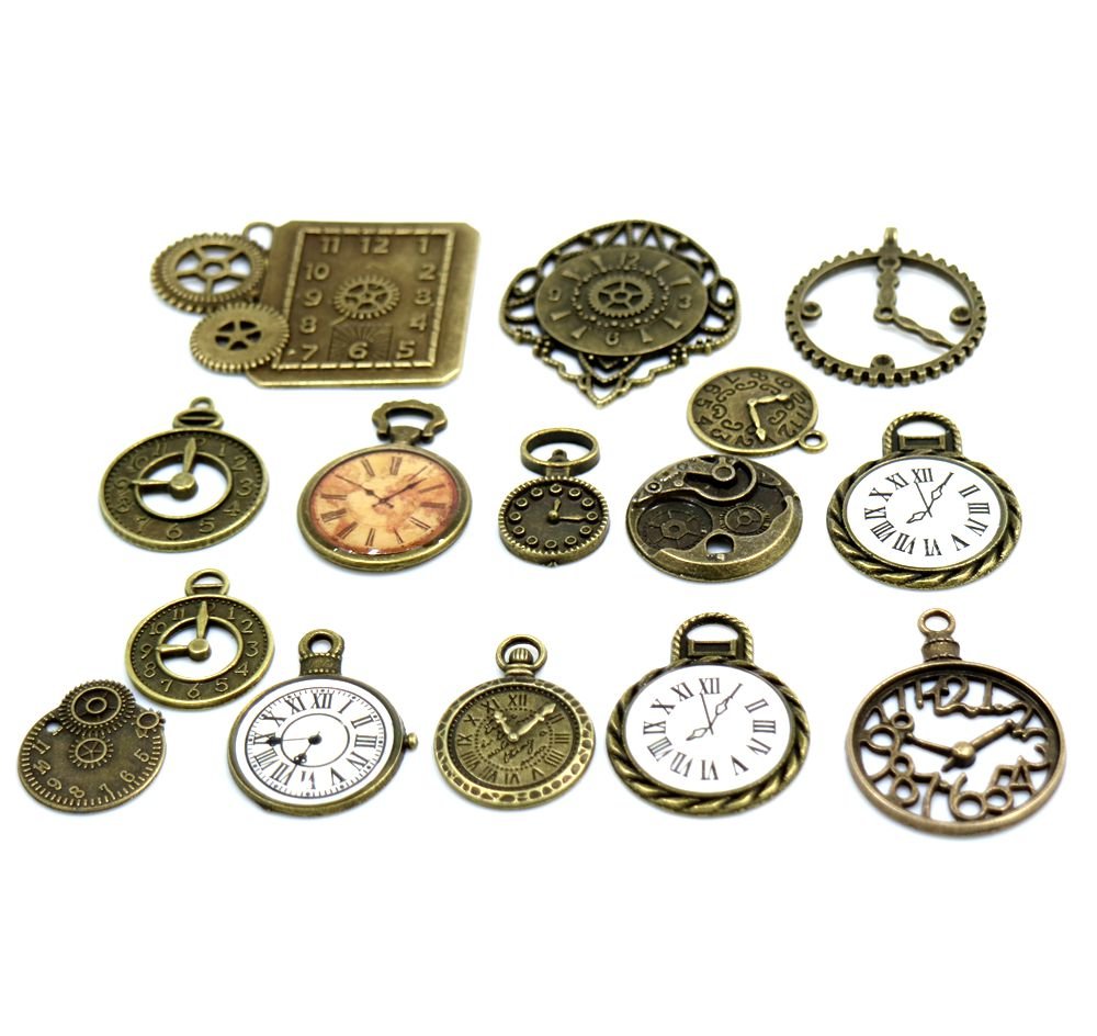 20pcs Mixed Antiqued Bronze Charms Clock Face Charm Pendant, DIY Crafts, Gears, Jewelry Making, Steampunk Pendants