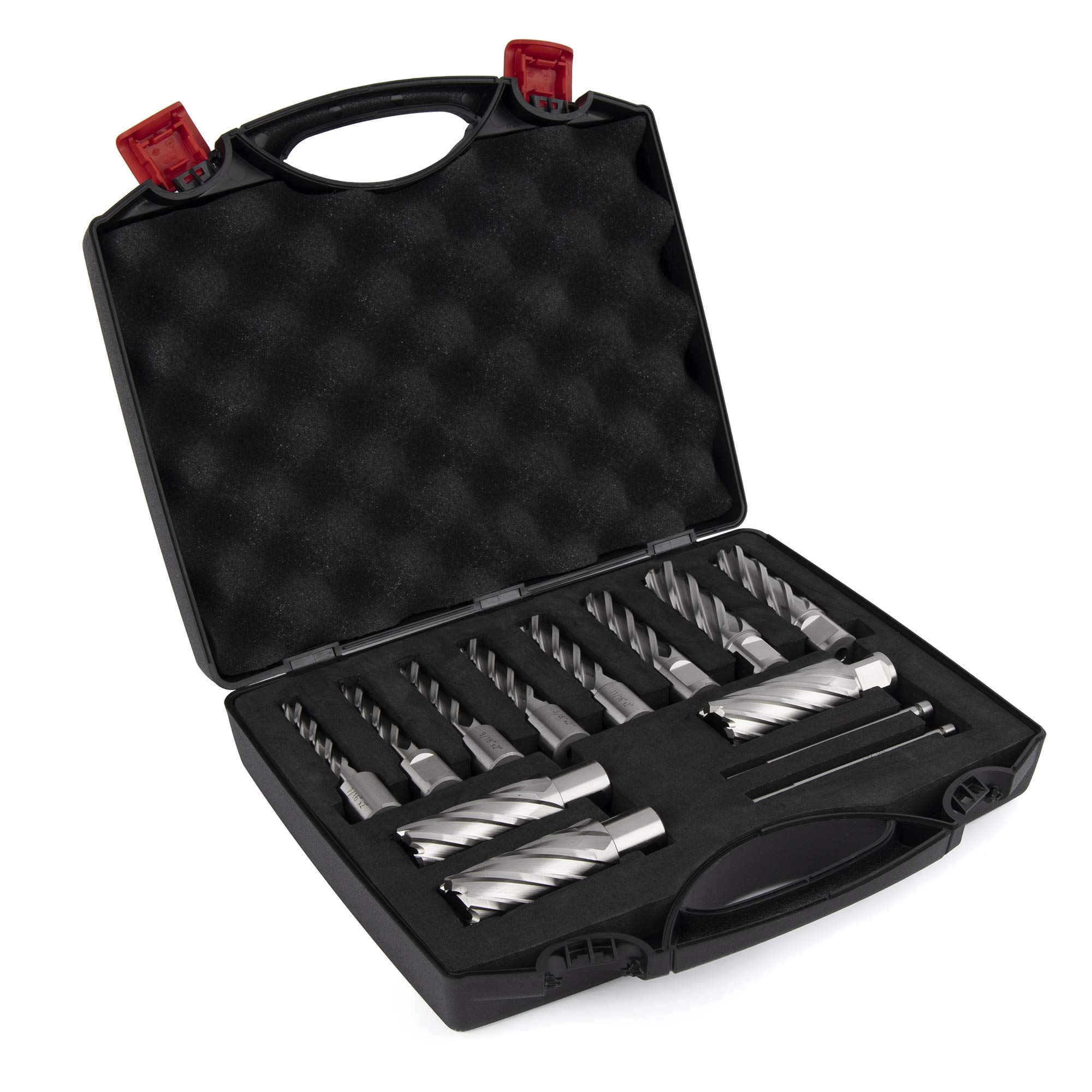 Muzerdo 13pcs Weldon Shank 2" Cutting Depth and Diameter Annular Cutter Set for Magnetic Drill Press HSS Standard Kit Two Flat