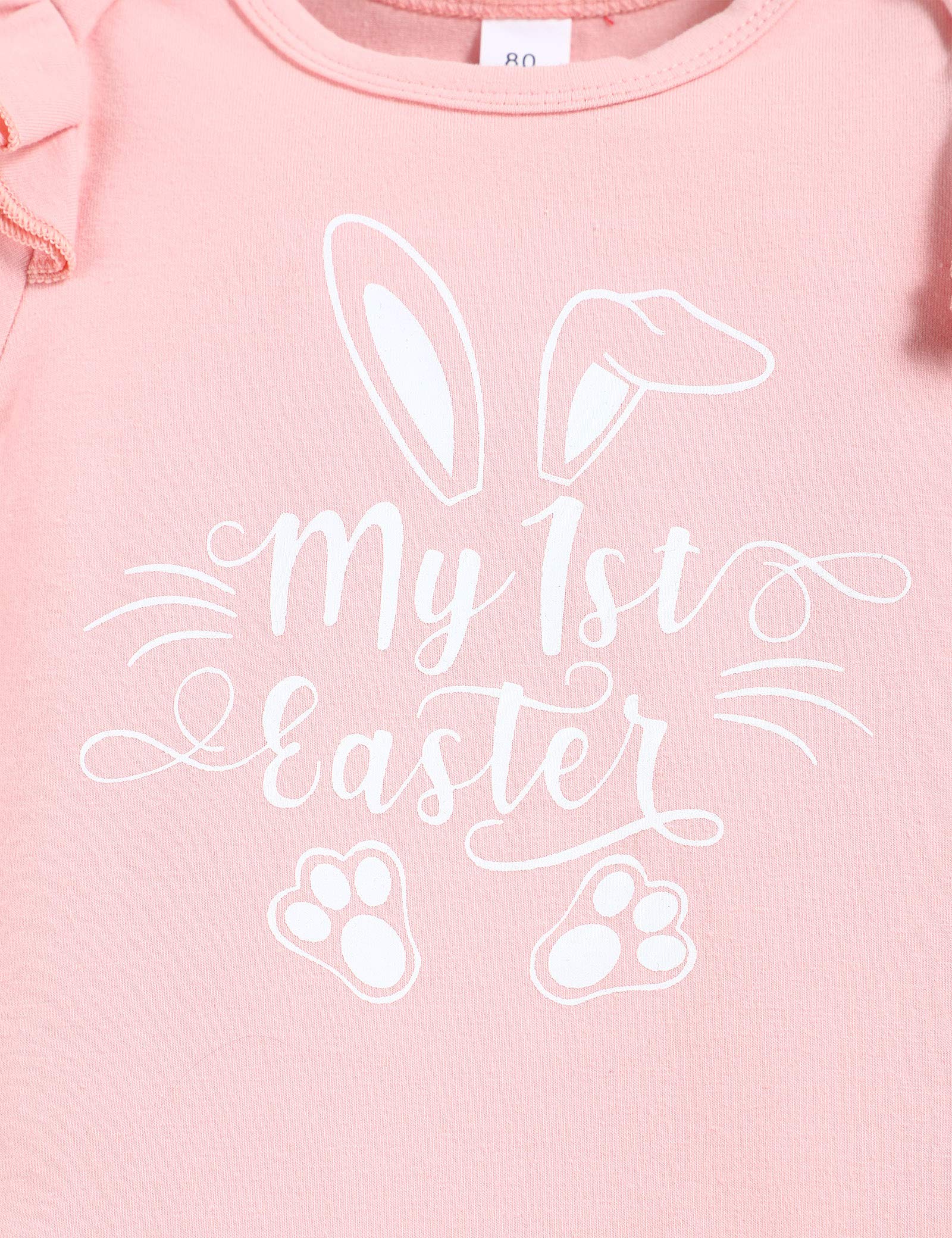 My 1st Easter Outfit Newborn Baby Girl Bunny Letters Romper Ruffle Floral Shorts set (Pink, 0-3 Months)