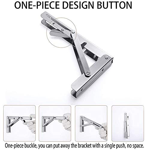 Folding Shelf Brackets - Heavy Duty Stainless Steel Collapsible Shelf Bracket for Bench Table, Space Saving DIY Bracket, Max Load: 550lb (Long:10” ,2 PCS)