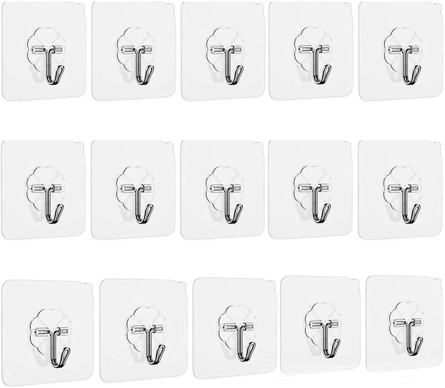 Wall Hooks Towel Hooks Siding Hooks 15 PCS Heavy Duty 22lb(Max) 3m Hooks Ceiling Hooks Picture Hanging Hooks Wall Hangers Without Nails Hooks for Hanging Cup Hooks