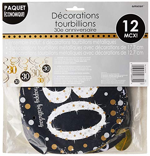 Amscan Sparkling Celebration 30 Foil Swirl Decorations - 5" & 7" (Pack of 12) - Durable & Vibrant Design | Perfect for Parties, Events, & Festivities