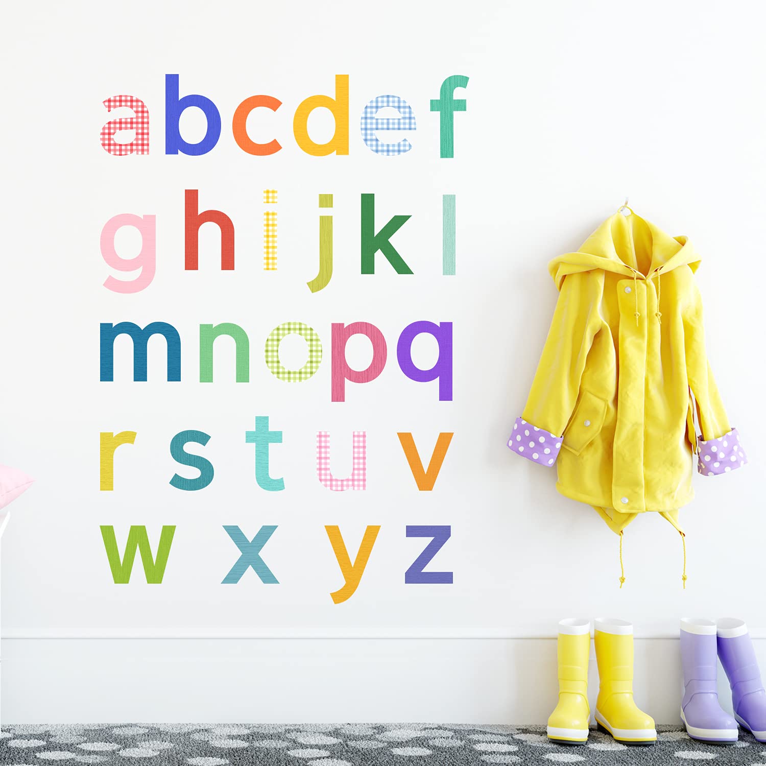 DECOWALL DW-1908 Pattern Alphabet Kids Wall Stickers Wall Decals Peel and Stick Removable Wall Stickers for Kids Nursery Bedroom Living Room d?cor
