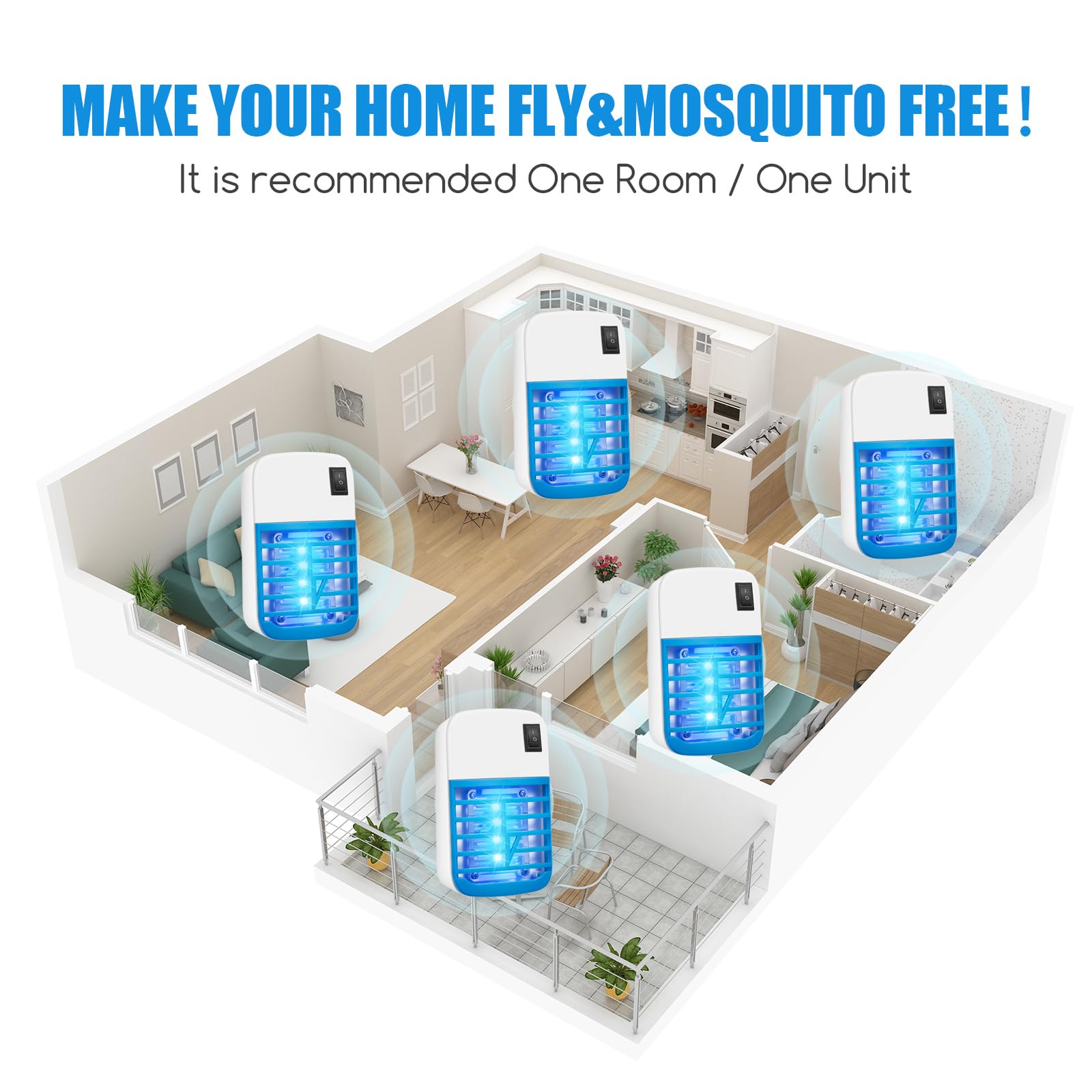 4Pack Bug Zapper Indoor Plug in Electronic Mosquitoes Trap Zapper with Blue Lights Electric Portable Home Insects Zapper for Home,Kitchen,Bedroom,Living Room,Baby Room,Office