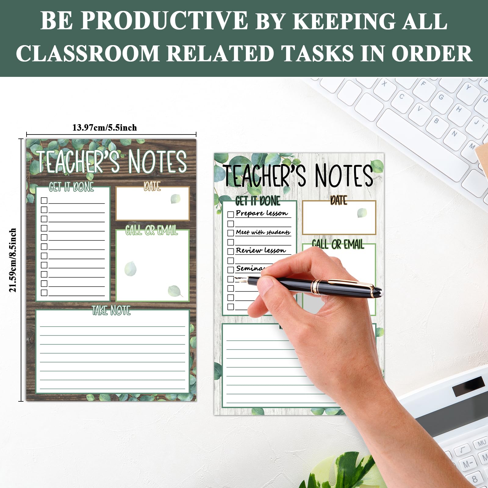 2 PCS Eucalyptus Teacher Notepad simply Boho Teacher Appreciation Gifts 5.5x 8.5 inch Greenery Eucalyptus Teacher Appreciation Notepads for School Work Office Home Use Supplies Students Teachers Gift