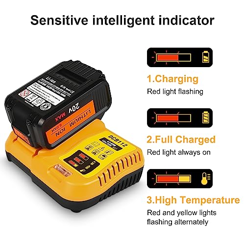 20v Max Battery Replacement for Dewalt 20V 6.0Ah Battery 2Pack with DCB112 Battery Charger Station for DCB201 DCB204 DCB205 DCB206 DCB120 DCB127 DCB115 DCB118 DCB107 DCB105 DCB102