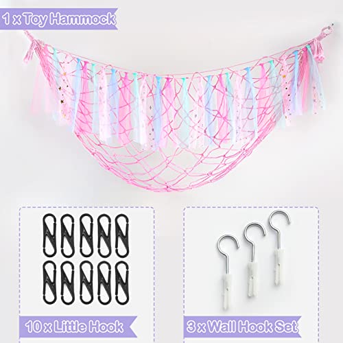 Basumee Stuffed Animals Net Or Hammock Wall Mounted Stuffed Animals Storage Display Plush Toy Storage With Tassels For Nursery Playroom Kids Room Decor