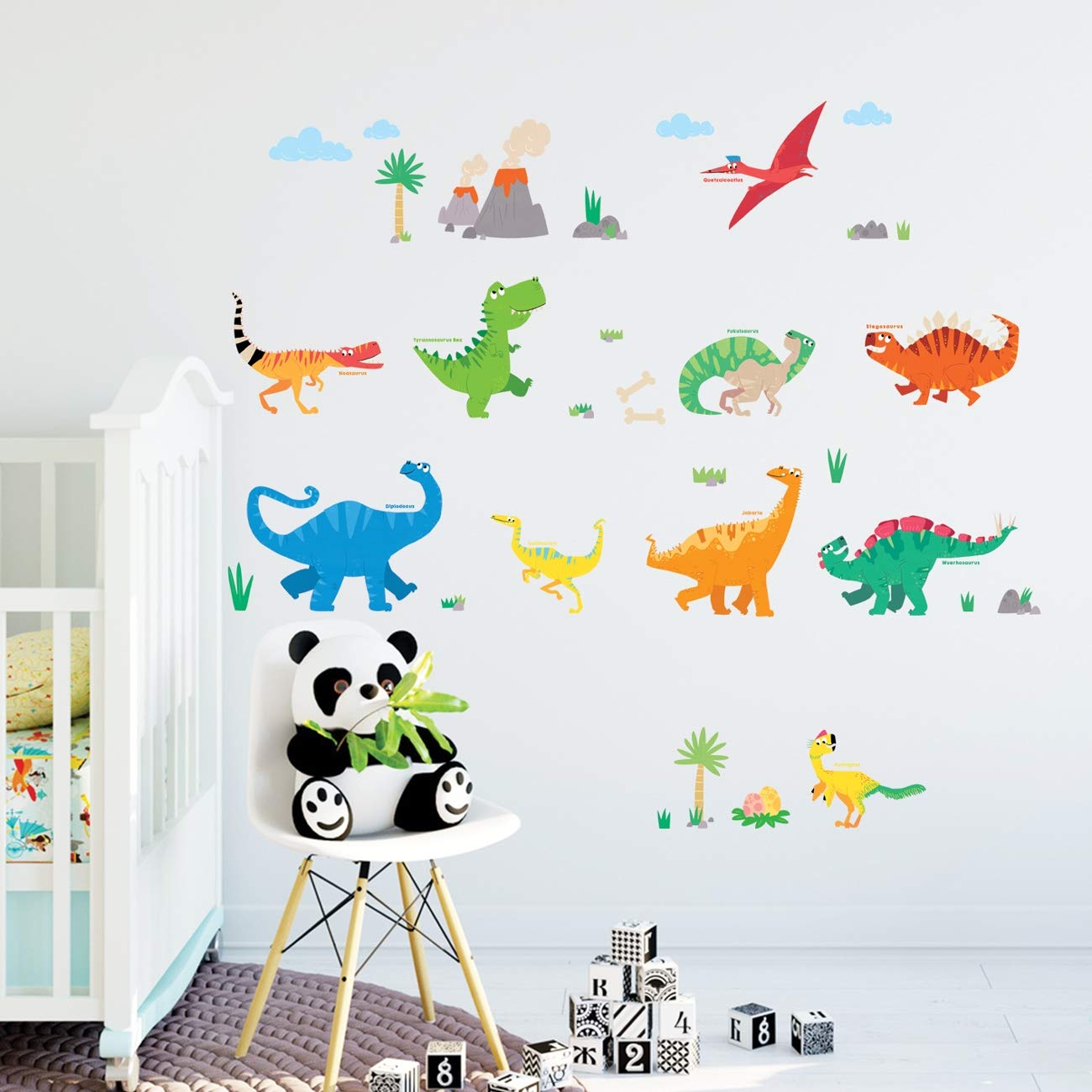 DECOWALL DWL-1805N Colourful Dinosaur Kids Wall Stickers Wall Decals Peel and Stick Removable Wall Stickers for Kids Nursery Bedroom Living Room décor