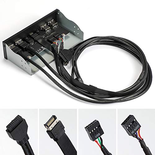 MZHOU USB2.0 + 3.0 Metal Front, 5.25 inch 19Pin Front Panel Adapter, 4 USB 3.0 Port hubs and (1HD Audio Port / 1TPY-C Port / 1 Microphone Input)