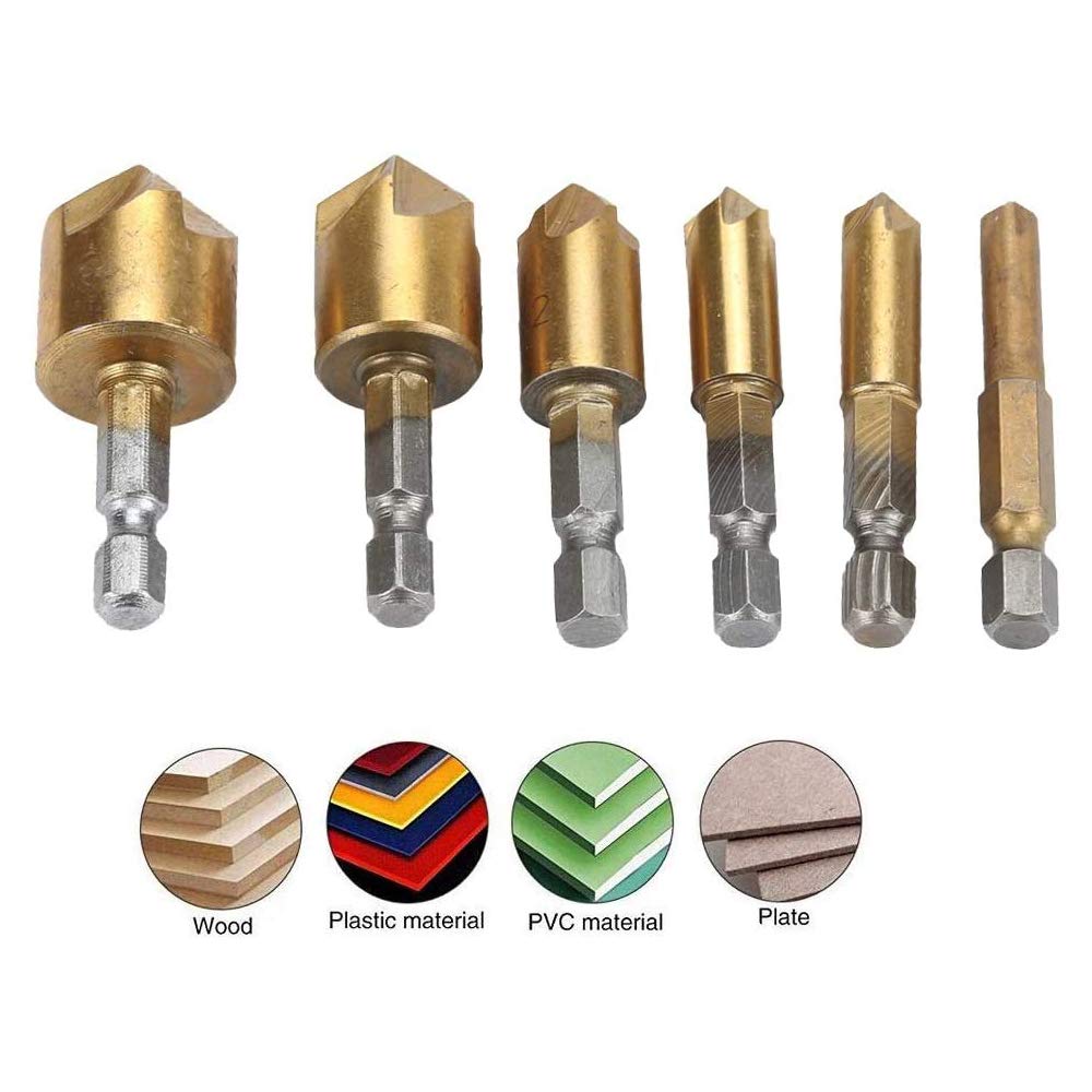 Deburring External Chamfer Tool Stainless Steel Remove Burr Tools,6pcs Countersink Drill Bit,4pcs Deburring Metal Wood Drill Bit set,90 Degree Center Punch Tool Set For Wood Quick Change Bit(11 Pack)
